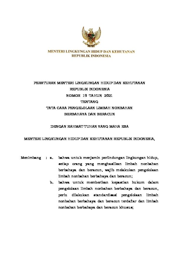 PERMEN LHK Republik Indonesia Nomor 19 Tahun 2021